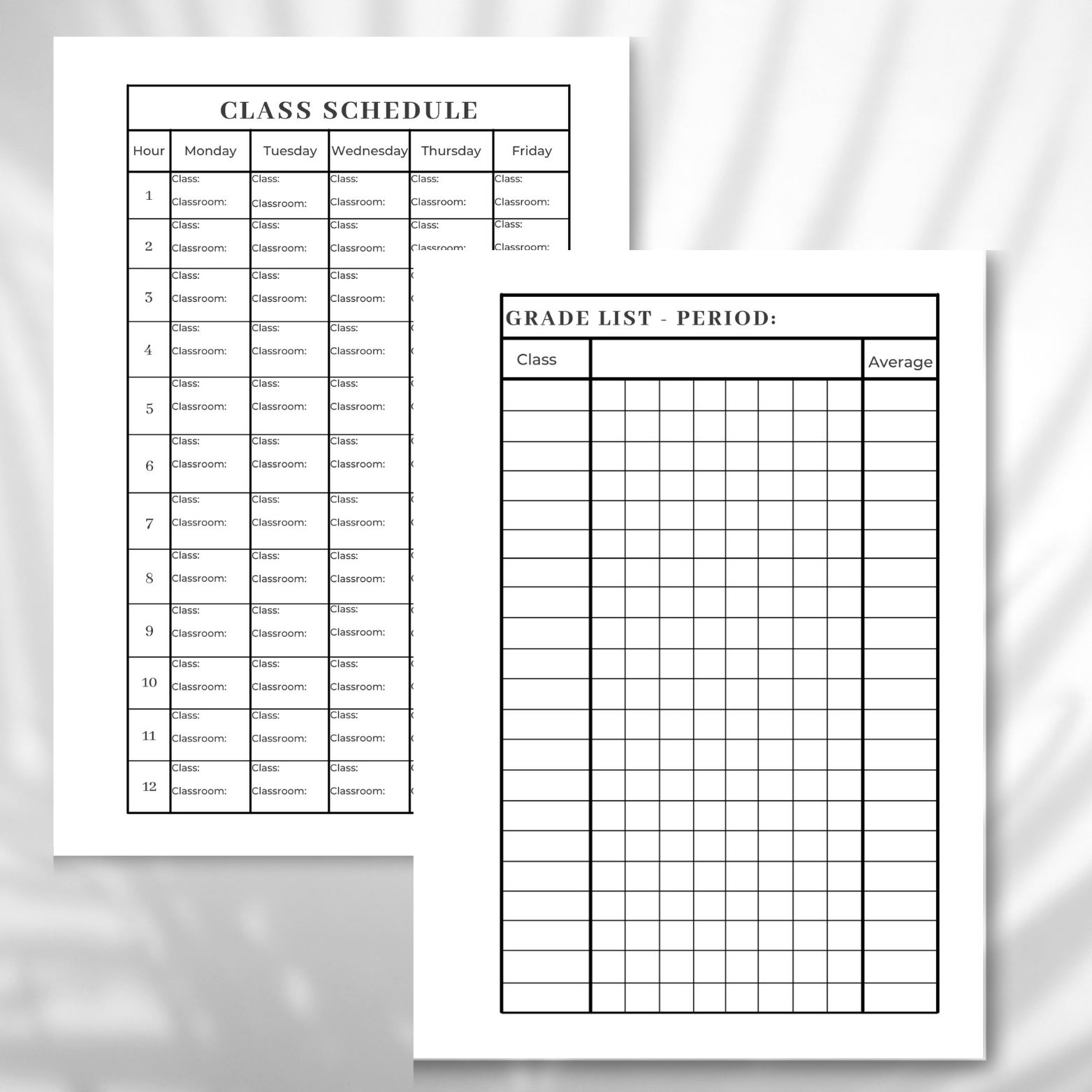 Grade Lists And Class Schedules Insert Your Personal Organizer